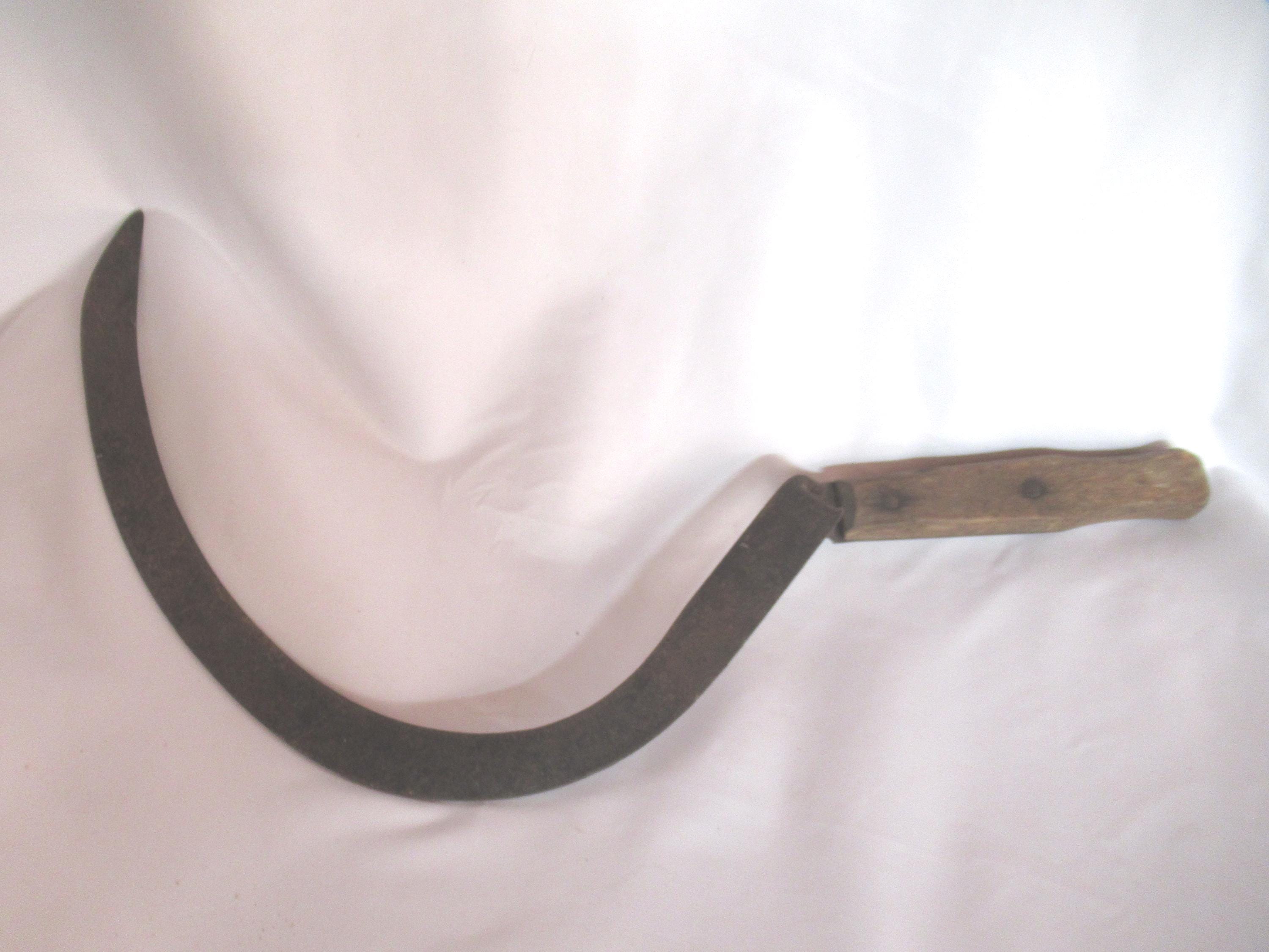 Antique Sickle Hook Rusty Metal Wooden Handle Farm Tool Bagging Hook ...