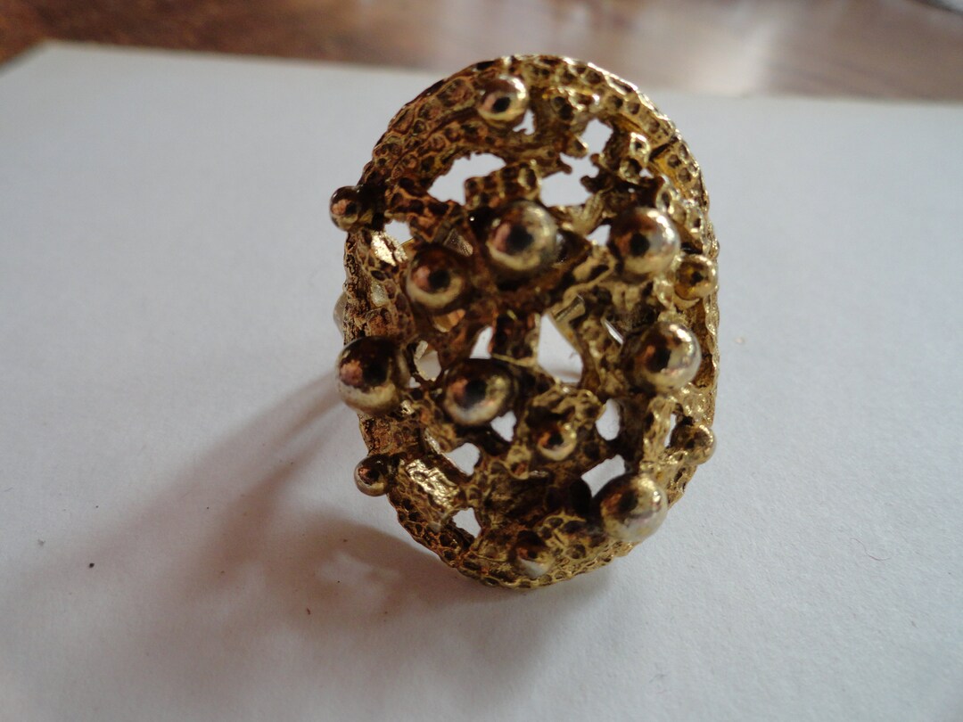 Vintage Scarf Slide Gold Nugget Look Oval Double Ring Ladies Accessory ...
