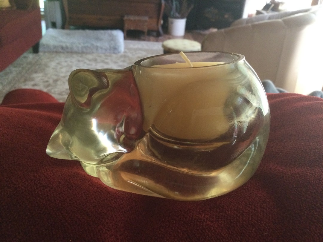 Vintage 1980s AVON Clear Glass Sleeping Kitty Cat Votive/tea - Etsy