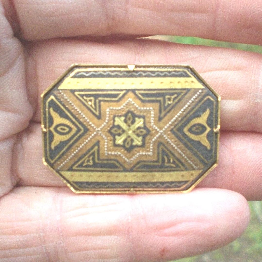Vintage Damascene Pin Oblong Gold Tone Black Design 1940s 1950s Art ...