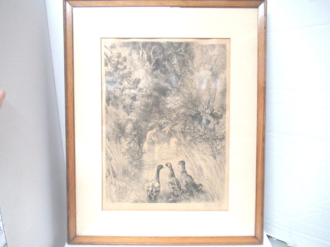 Antique French Etching Wall Hanging, Felix Henri Bracquemond, Canards ...