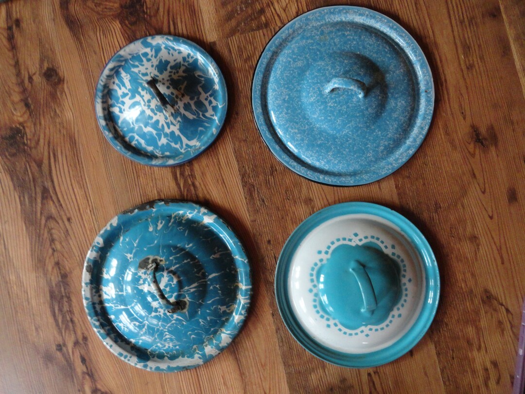 Vintage 1910s to 1950s 1 White/blue Enamel Cooking Pan/pot Cover/lid ...