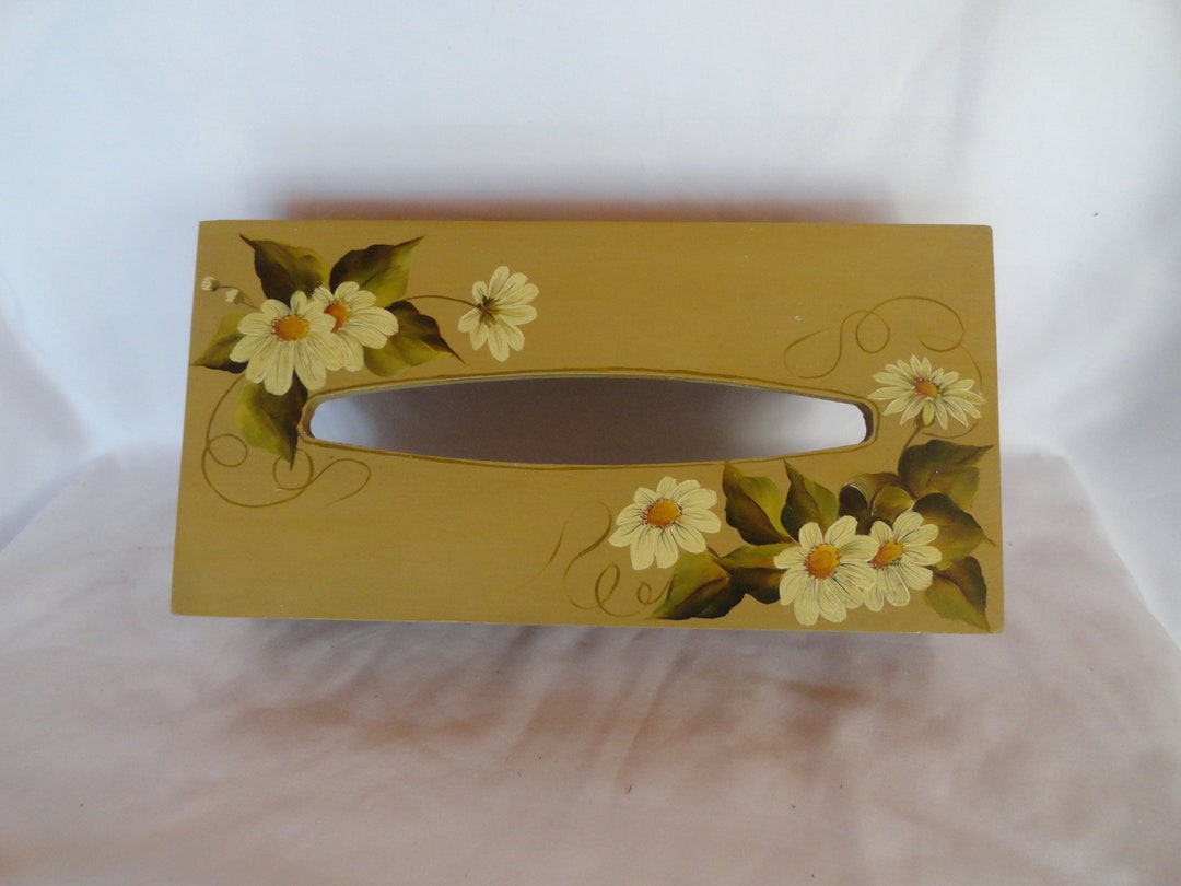 Vintage Wooden Tissue Box Cover Hand Painted Country Style Bathroom ...