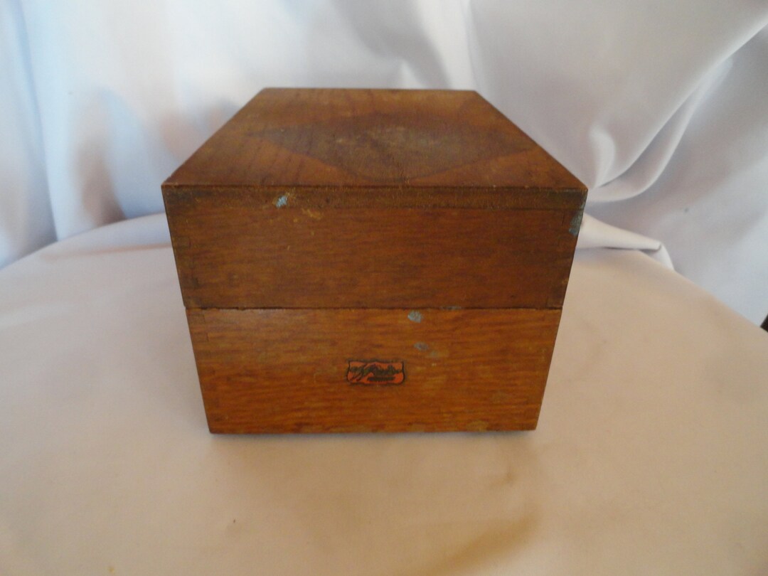 Vintage Weis Oak Wood File Box Desk Accessory Hinged File Card Box ...