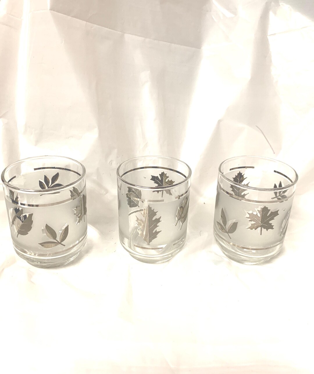 Vintage Libbey Starlyte Drinking Glasses Silver Leaves Frosted Set of 3 ...