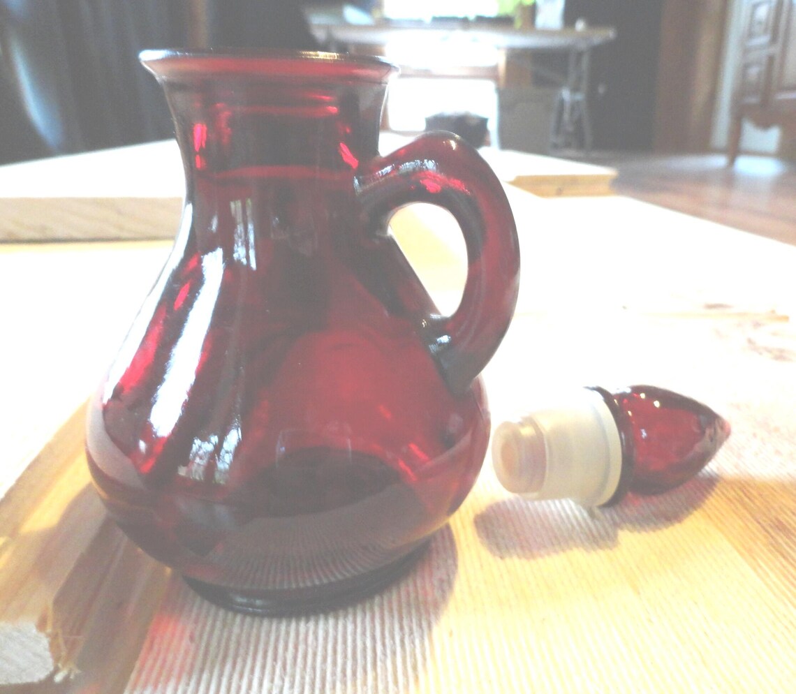 Vintage Avon Red Glass Cruet Strawberry Stopper Pitcher Bottle Handle ...