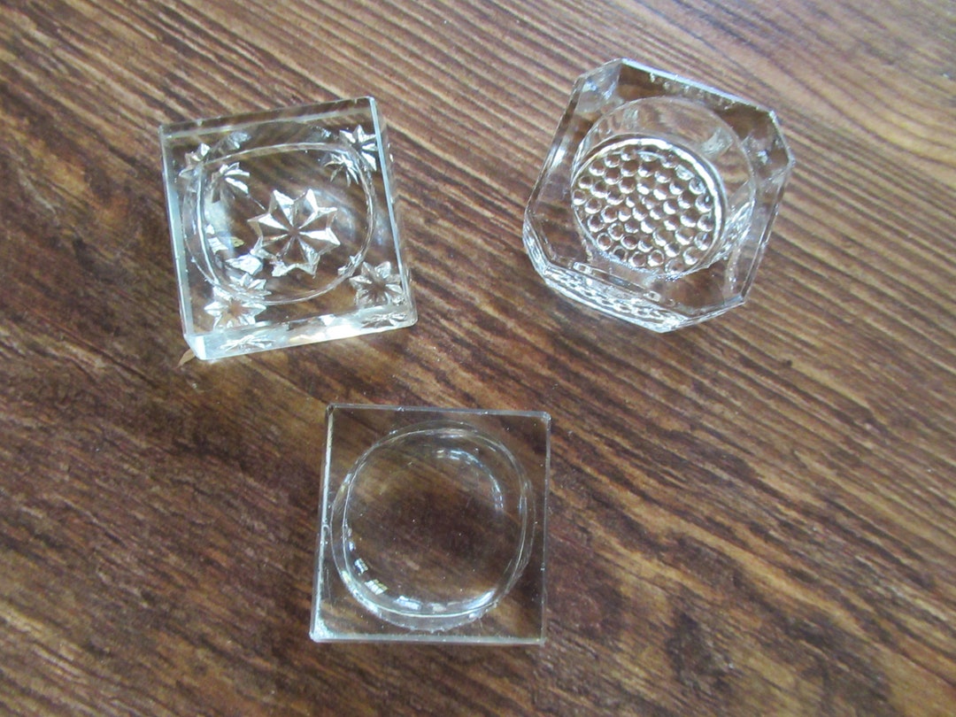 Vintage Square Salt Cellar Clear Glass Salt Dip Dining Choice Bubble ...