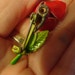 Vintage Women's Red Enamel Rose Bud Pin Tiny Brooch Light Green Flower ...