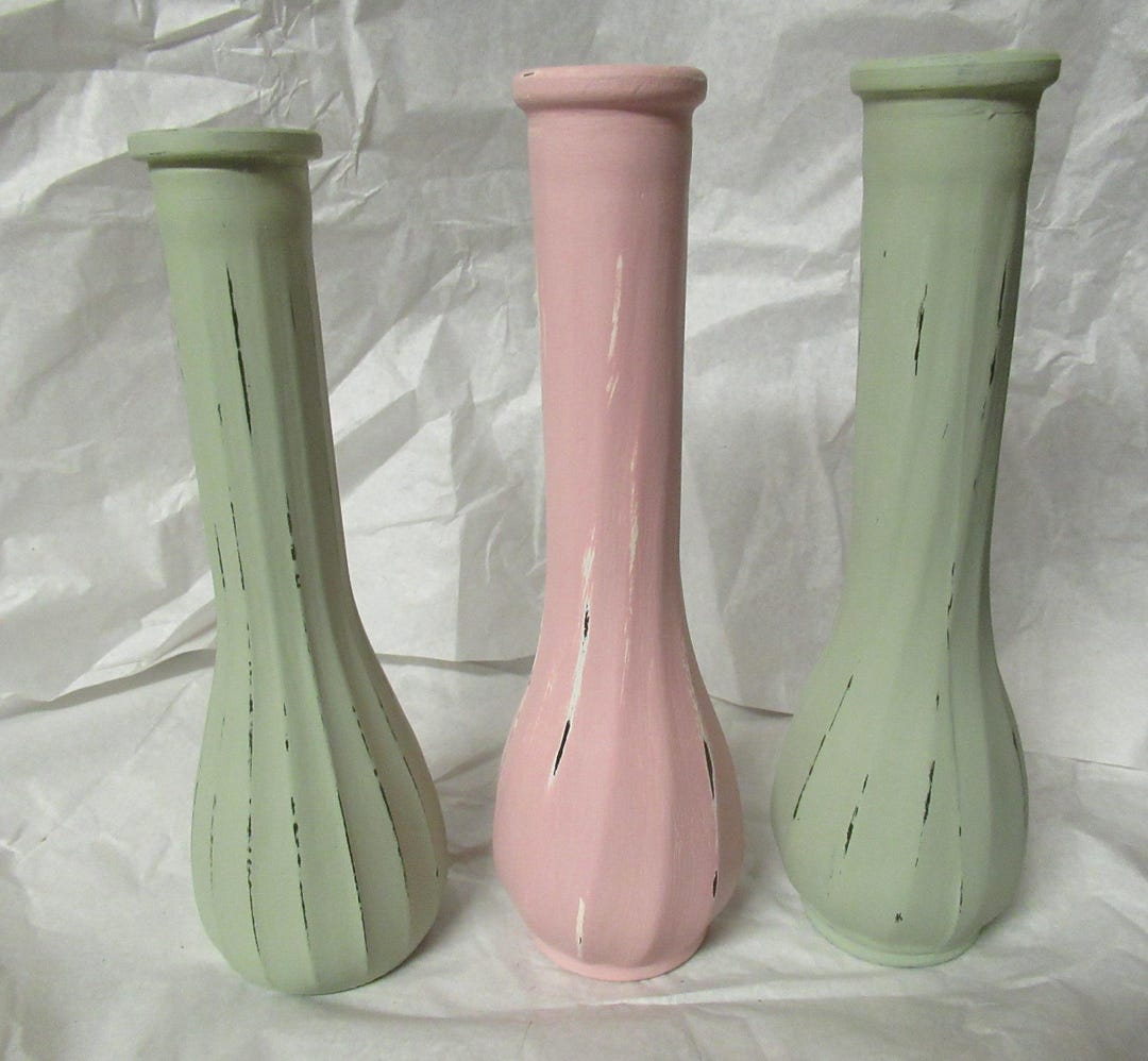 Vintage Brody Flower Vase Glass Chalk Painted Pink or Green Vase Swirl ...