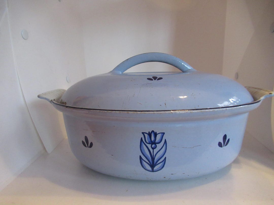 Vintage Dru Holland Enamel Lidded Baking Dish Blue on Blue Oval - Etsy