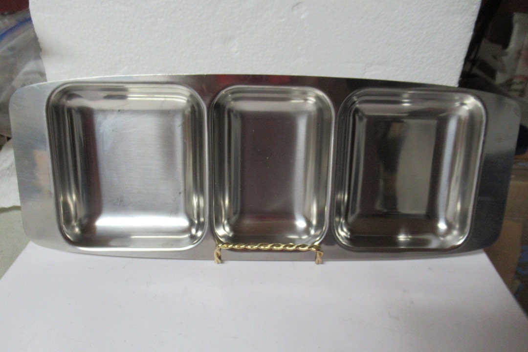 Vintage Scandinavian 3 Divided Serving Dish Metal Steel-function 1960s ...