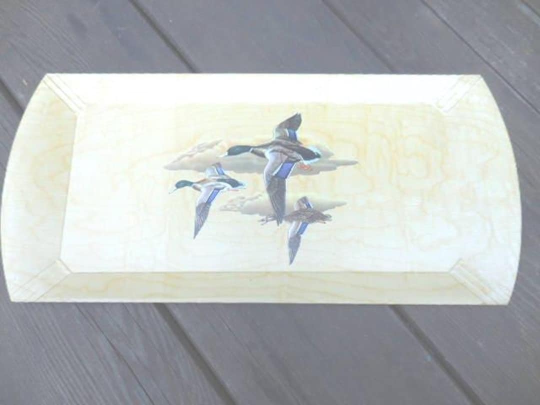 Vintage Hasko Tray Mallard Ducks Flying Wood Lithographed Paper Long ...