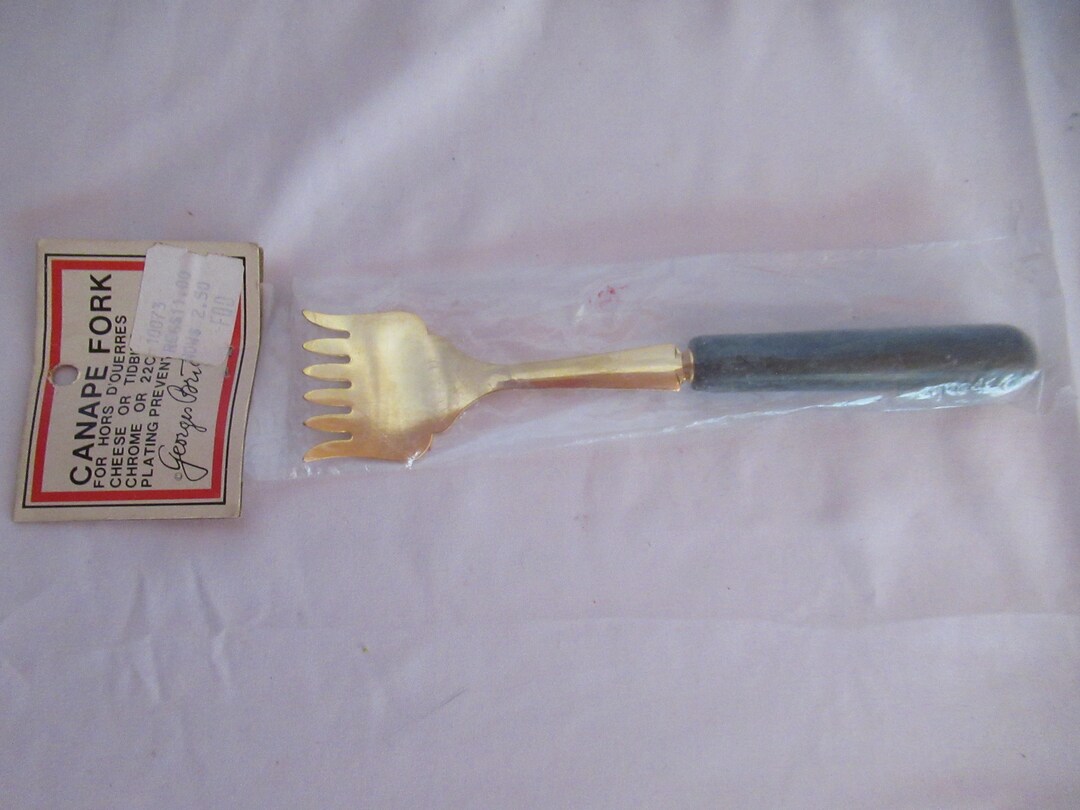 Vintage Georges Briard Gold & Green Fork Marble Handle Canape Fork NOS ...