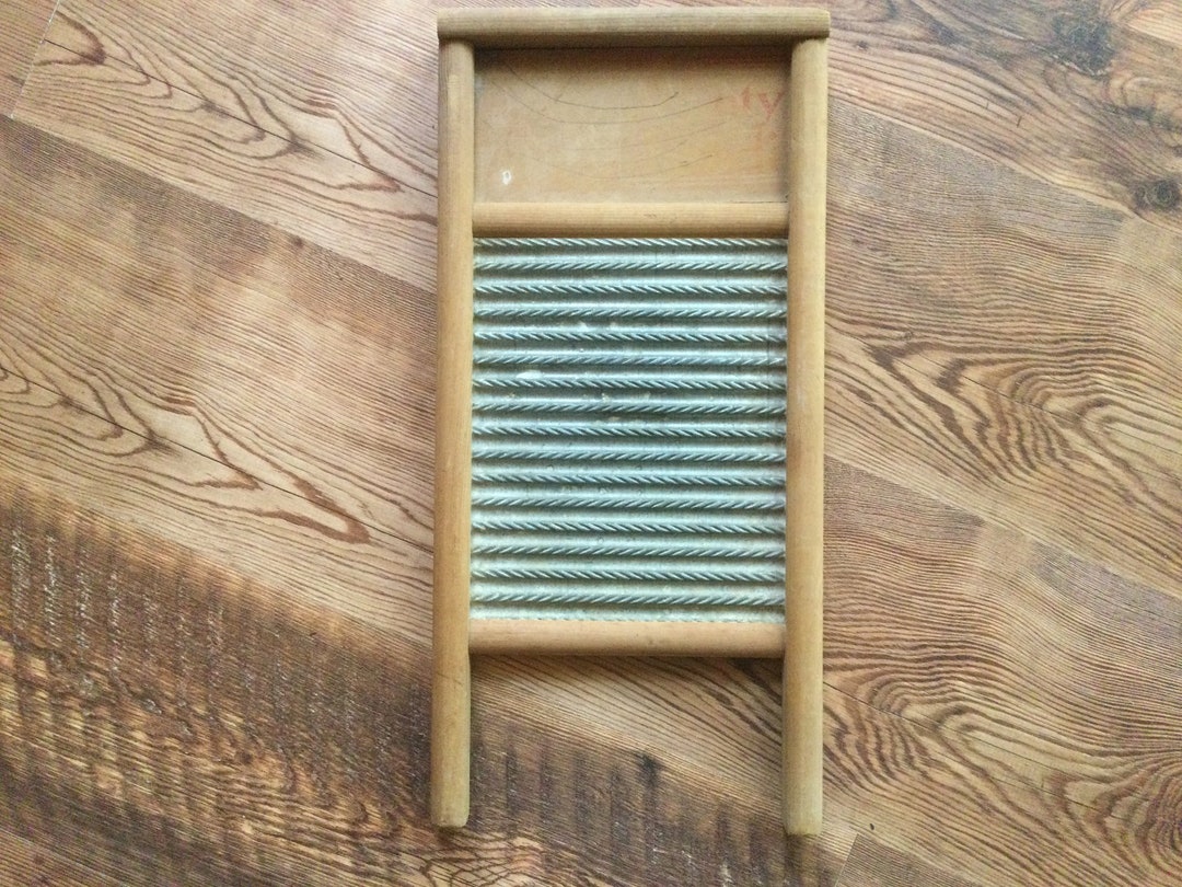 Vintage Small Wooden Washboard Lingerie Size Aluminum Bathroom Laundry ...