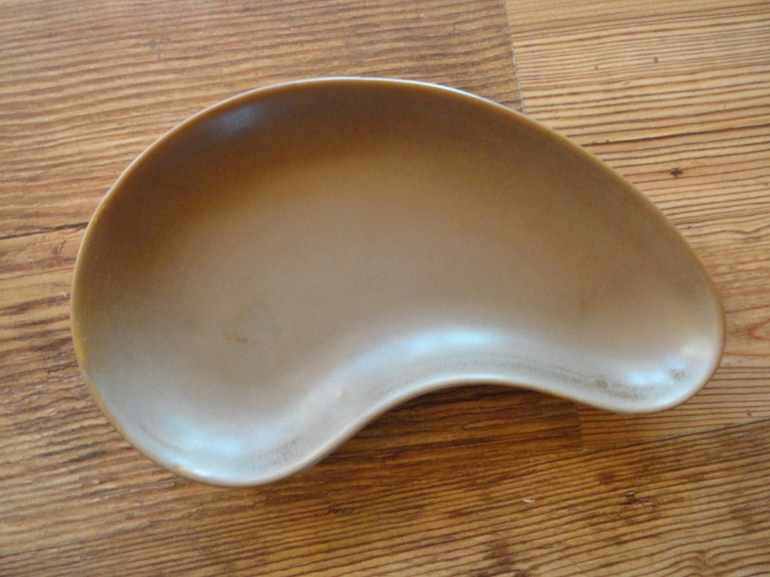 Vintage Hall Pottery Brown Kidney Shaped Trinket Dish Ceramic MCM Home ...