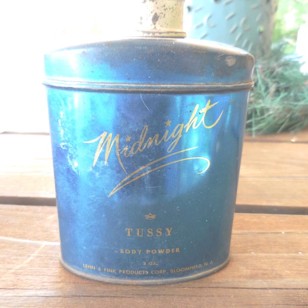 Vintage Midnight Powder Tin Tussy Body Powder Silver Gold Tone Lenn ...