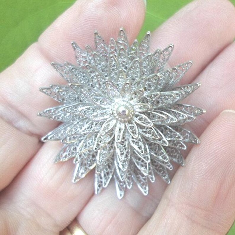 Vintage Sterling Silver Flower Brooch, Van Lou, Filigree, Ornate ...