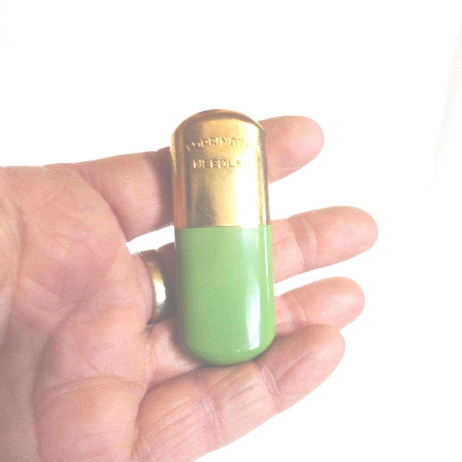 Vintage the Torrington Co. Needle Holder, Brass, Enamel, Green - Etsy
