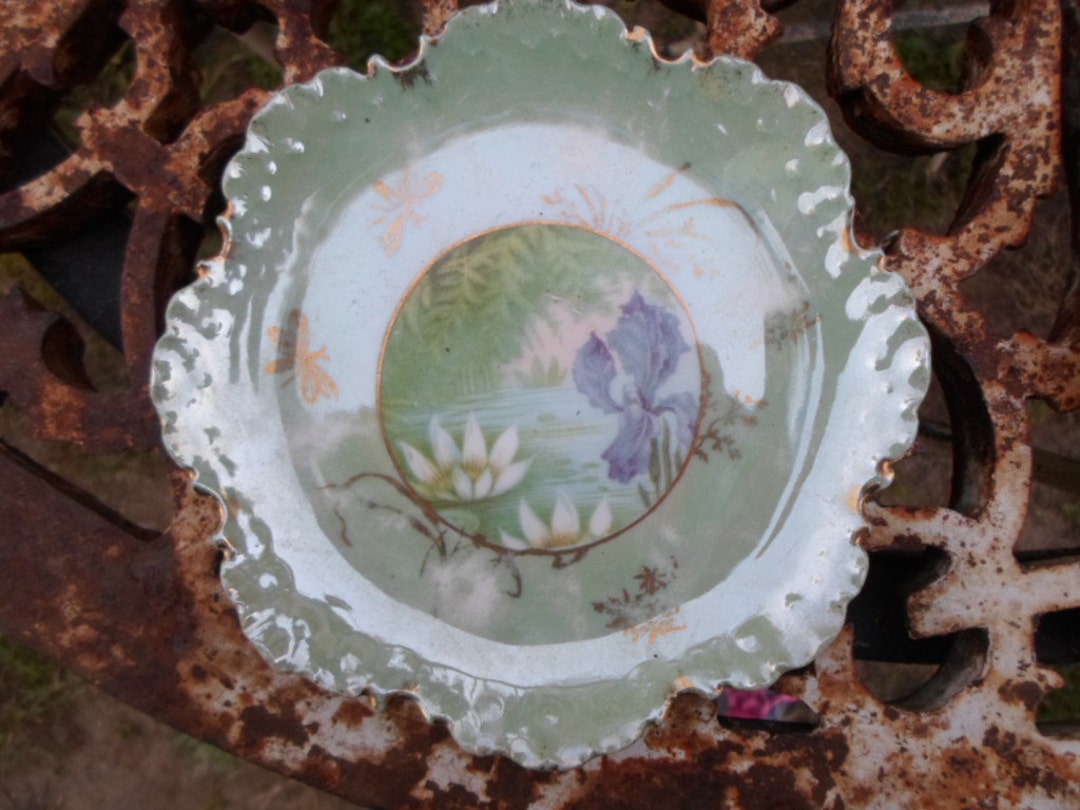 Antique Bavarian Light Green Lusterware Plate Scalloped Edges Monbijou ...