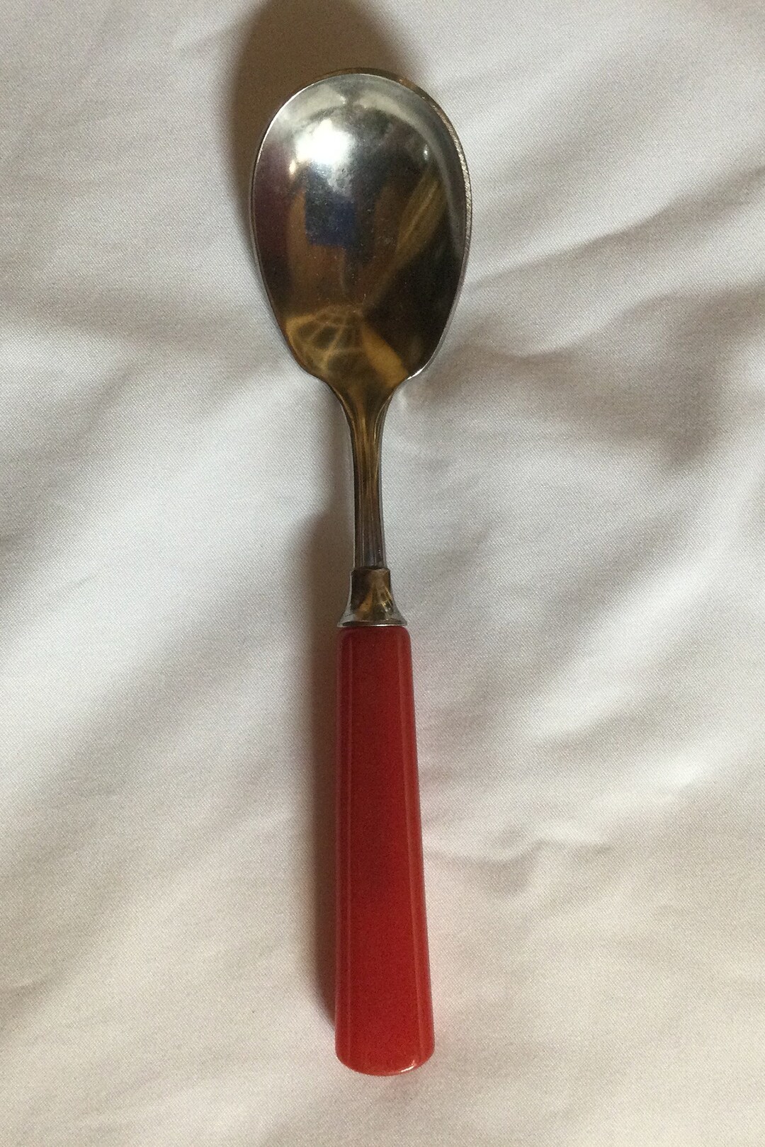 Vintage Red Bakelite Universal Stainless Soup Spoon Art Deco Era ...