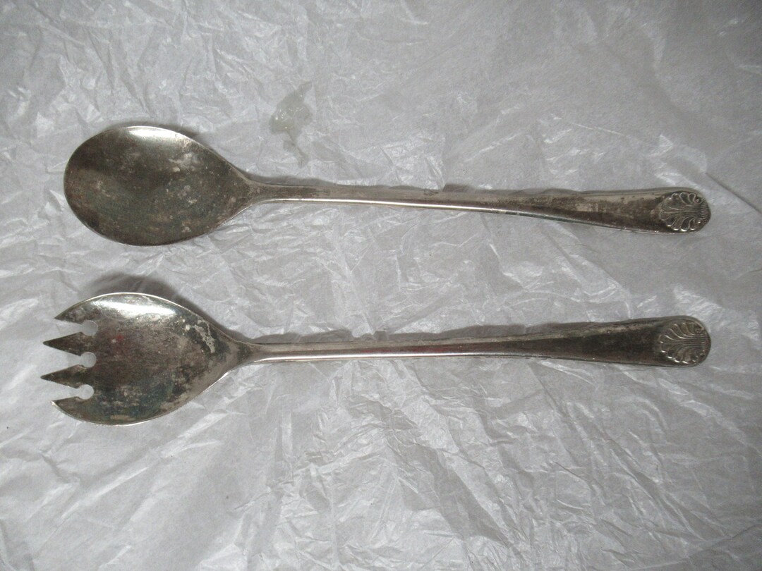 Vintage W. A. Silver Plate Italy Spoon & Fork Salad Utensils Shell Like ...