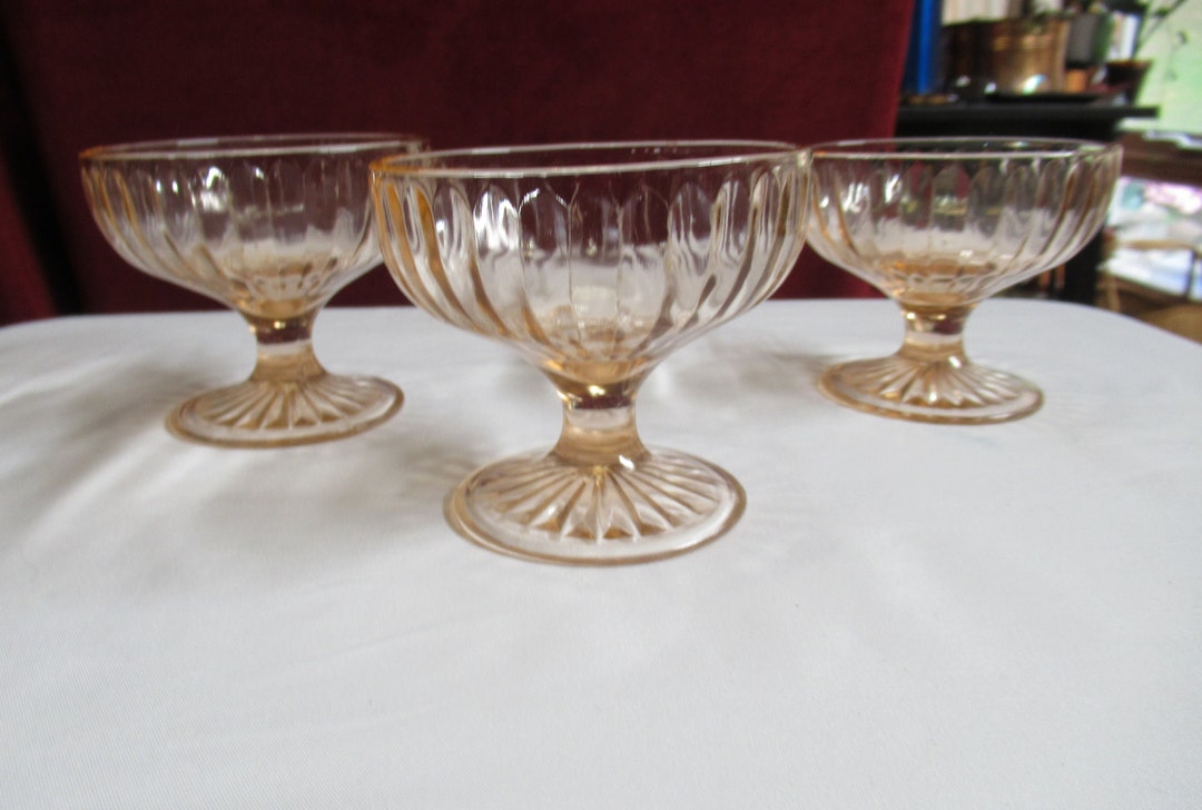 Vintage Pink Depression Glass Set of 3 Dessert Dishes Pedestal Custard ...
