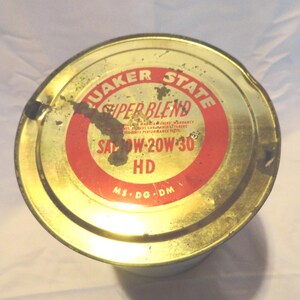 Vintage Quaker State Super Blend Metal Motor Oil Can White Green & Gold ...