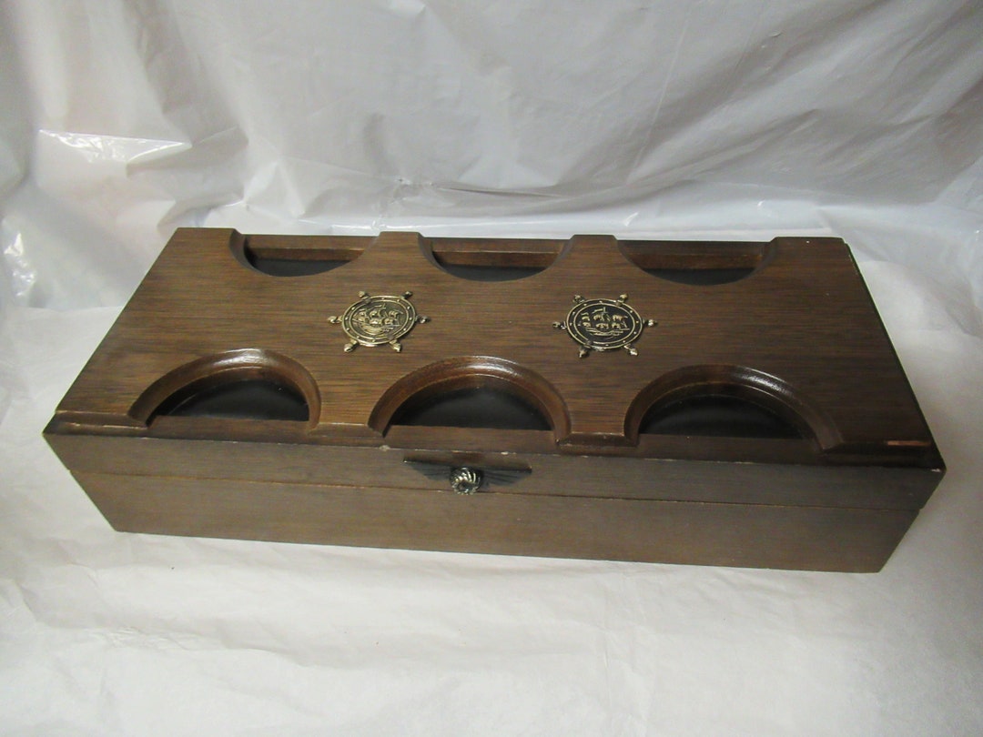 Vintage Men's Nautical Jewelry Box Wooden Black Accents Tie Clips ...