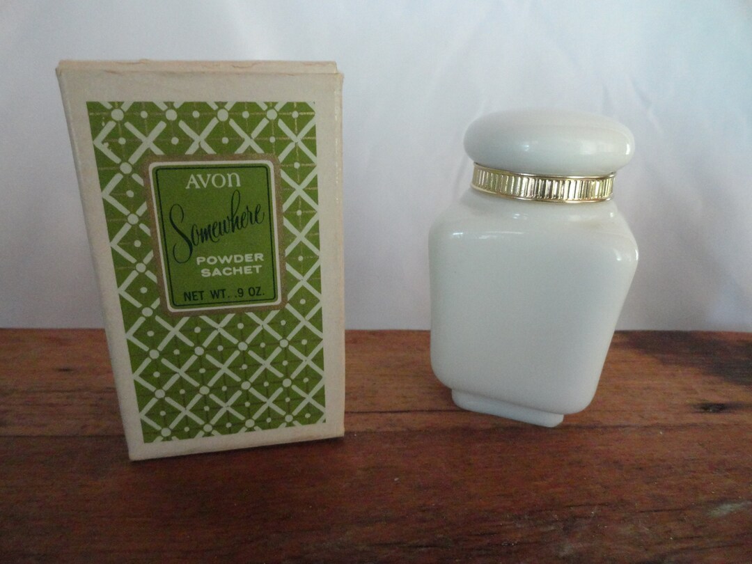 Vintage Avon Somewhere Powder Sachet Milk Glass Bottle 1960s 1970s ...