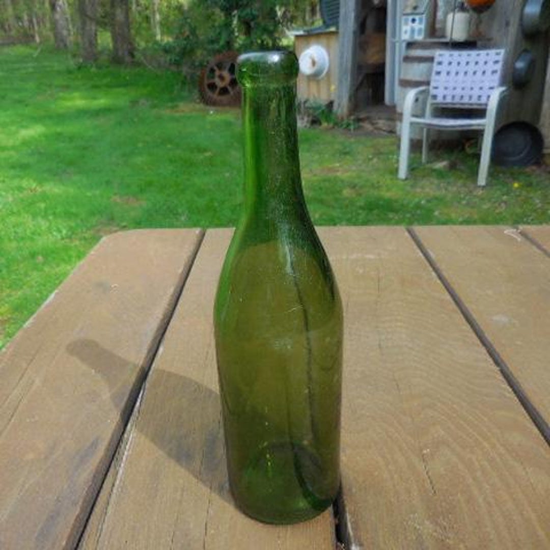 Antique Green Cork Top Bottle Heavy Collectible Tall Home Decor Deep ...