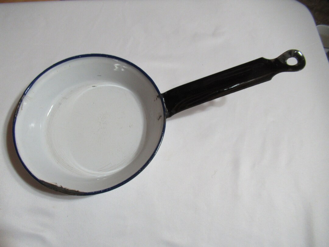 Vintage Swedish Mini White Blue & Black Enamel Frying Pan Small ...