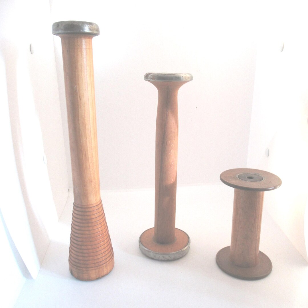 Antique Wooden & Metal Textile Thread Spool Candleholder Repurpose ...