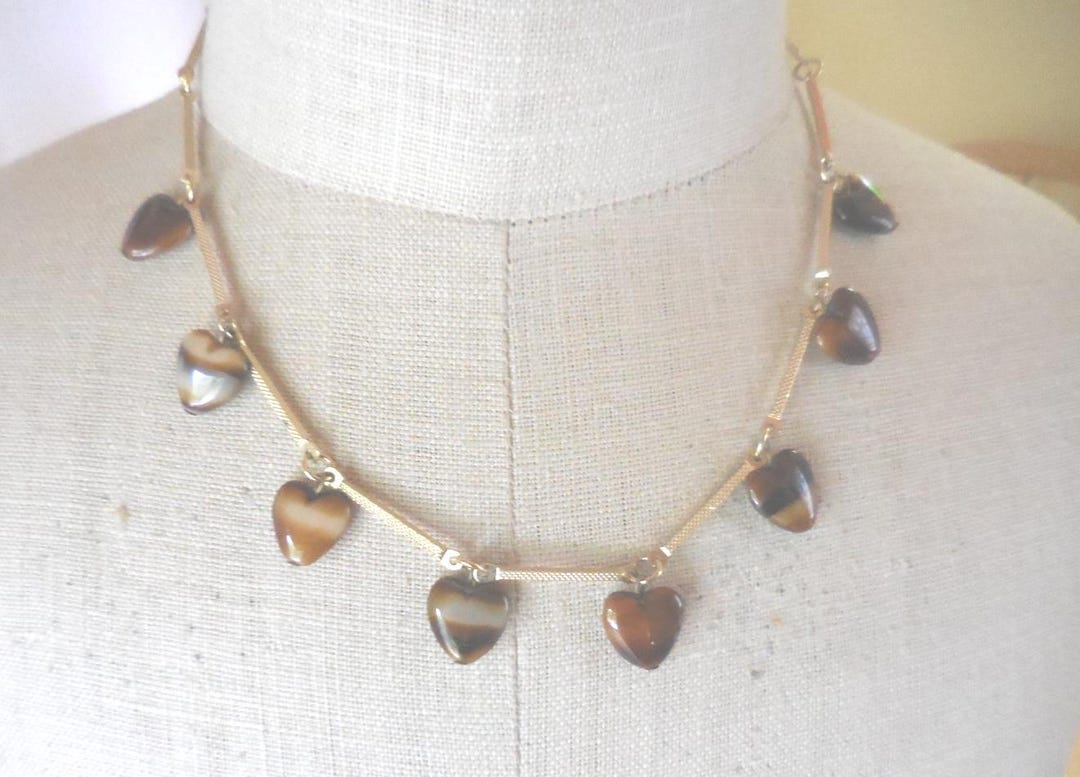 Vintage Glass Heart Dangle Necklace, Gold Tone 1970s - Etsy