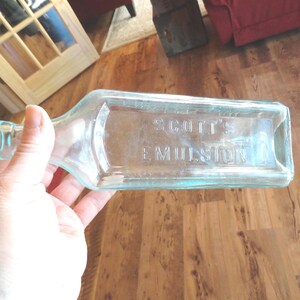 Vintage Cod Liver Oil Bottle Scott's Emulsion Light Green Large Glass ...
