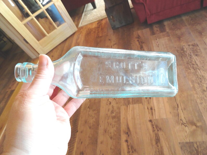 Vintage Cod Liver Oil Glass Bottle, Scott's Emulsion, Light Green ...