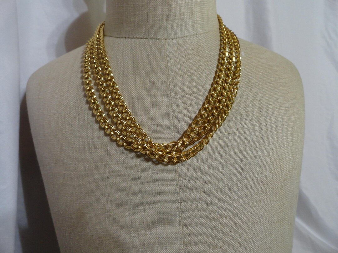 Vintage Monet Long Chain Necklace Gold Tone Textured & Smooth Link ...