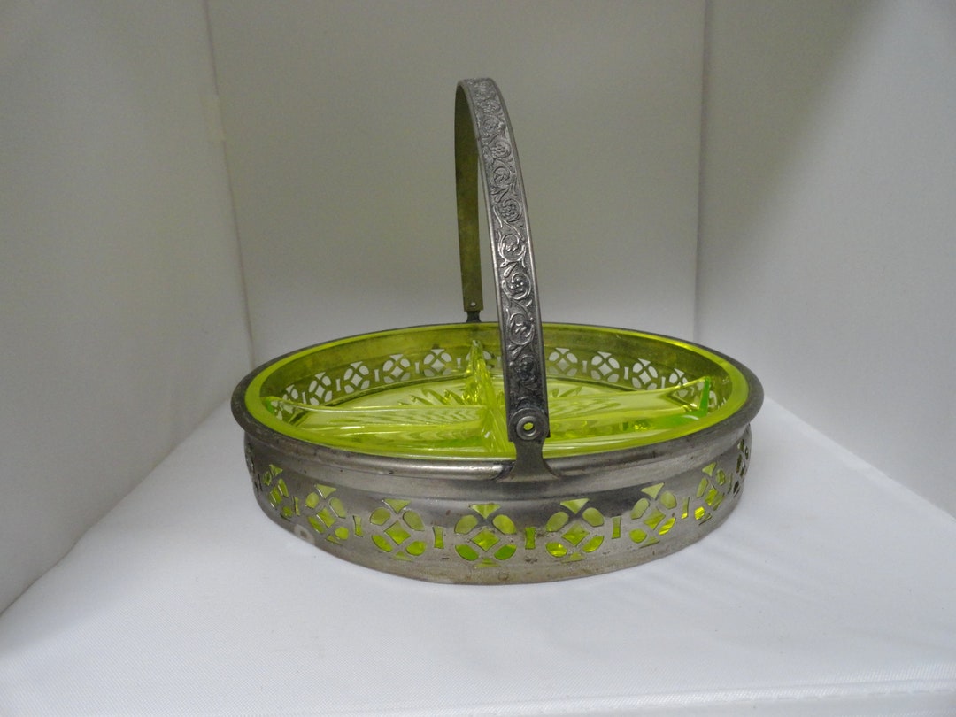 Vintage 1920s to 1940s Large Yellow Vaseline Depression Glass Divided ...
