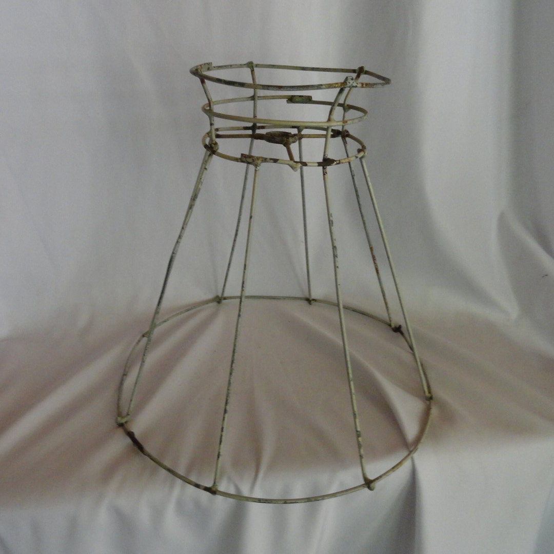 Vintage Metal Wire Small Lampshade Frame Chippie White Paint Repurpose ...