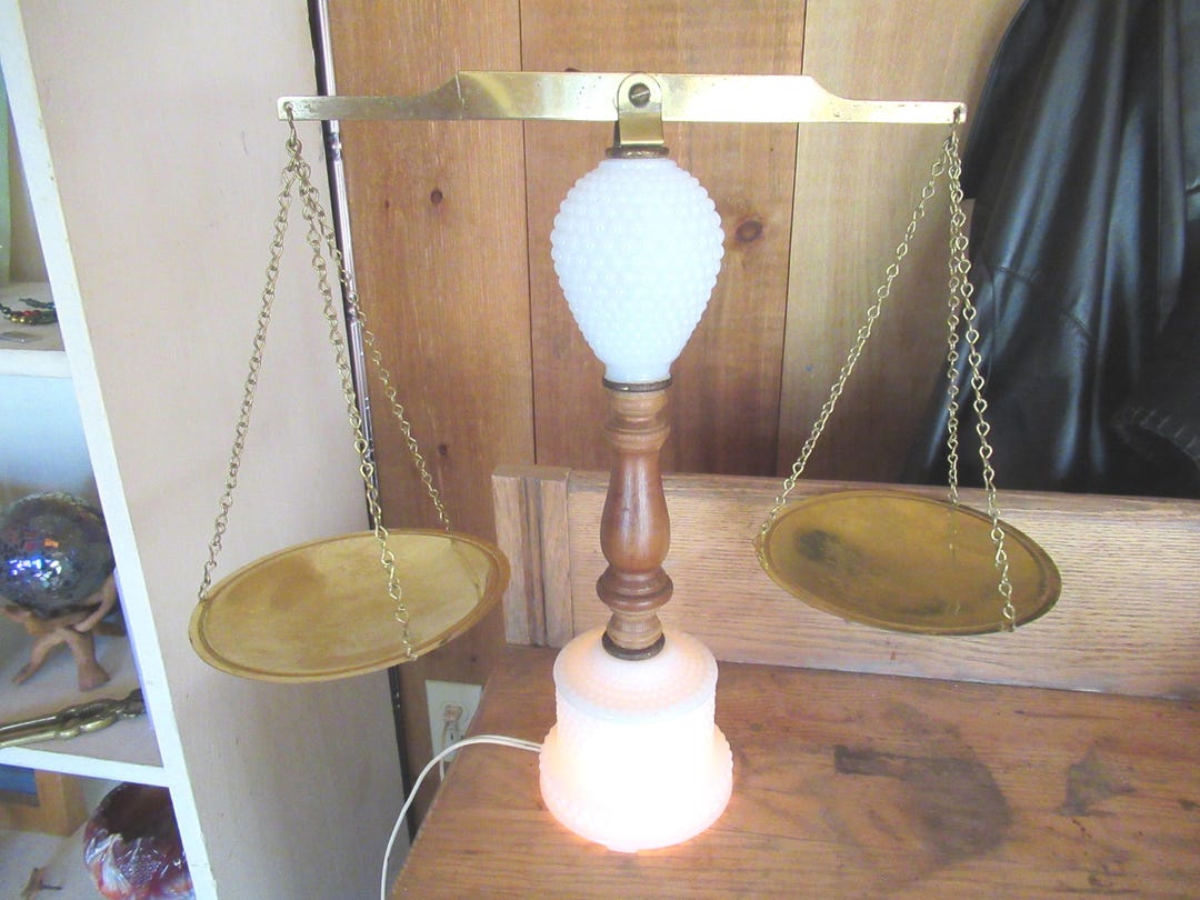 Vintage Balance Scale Lamp Hobnail Milk Glass 1960s 1970s Libra's ...