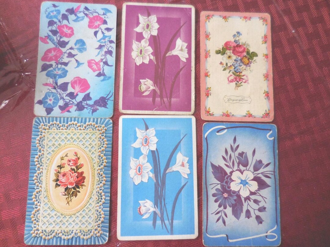 Vintage Floral Playing Cards for Repurposing Flowers Reuse Set of Six ...