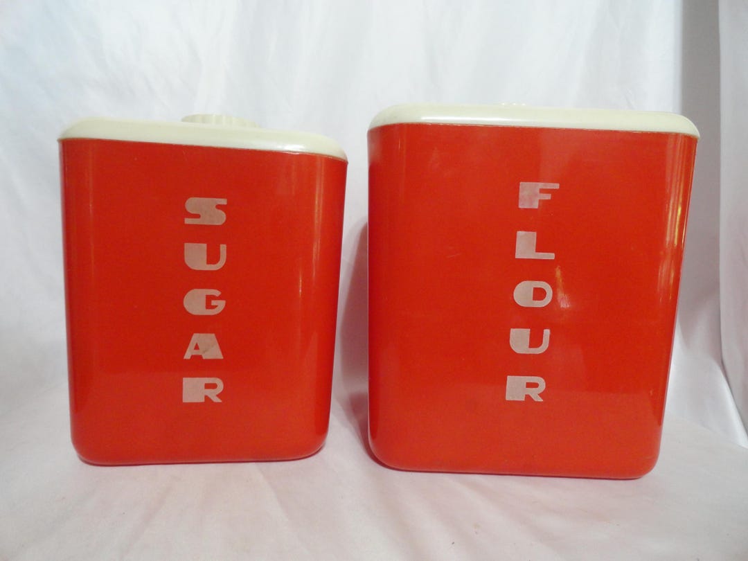 Vintage Lustro Ware Sugar & Flour Canisters Red and White Kitchen ...