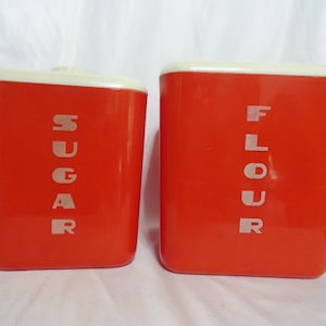 Vintage Lustro Ware Sugar & Flour Canisters Red and White Kitchen ...
