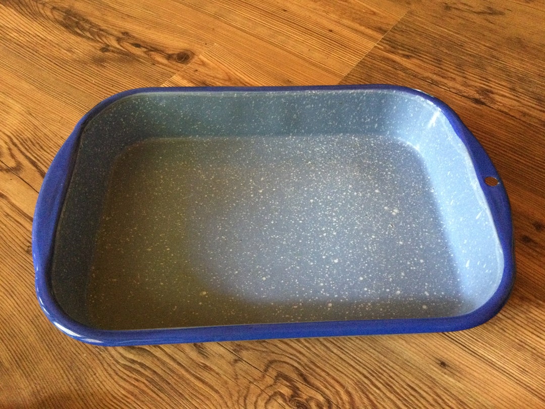 Vintage Blue Speckled Enamel Baking Pan, Farmhouse Kitchen Decor - Etsy
