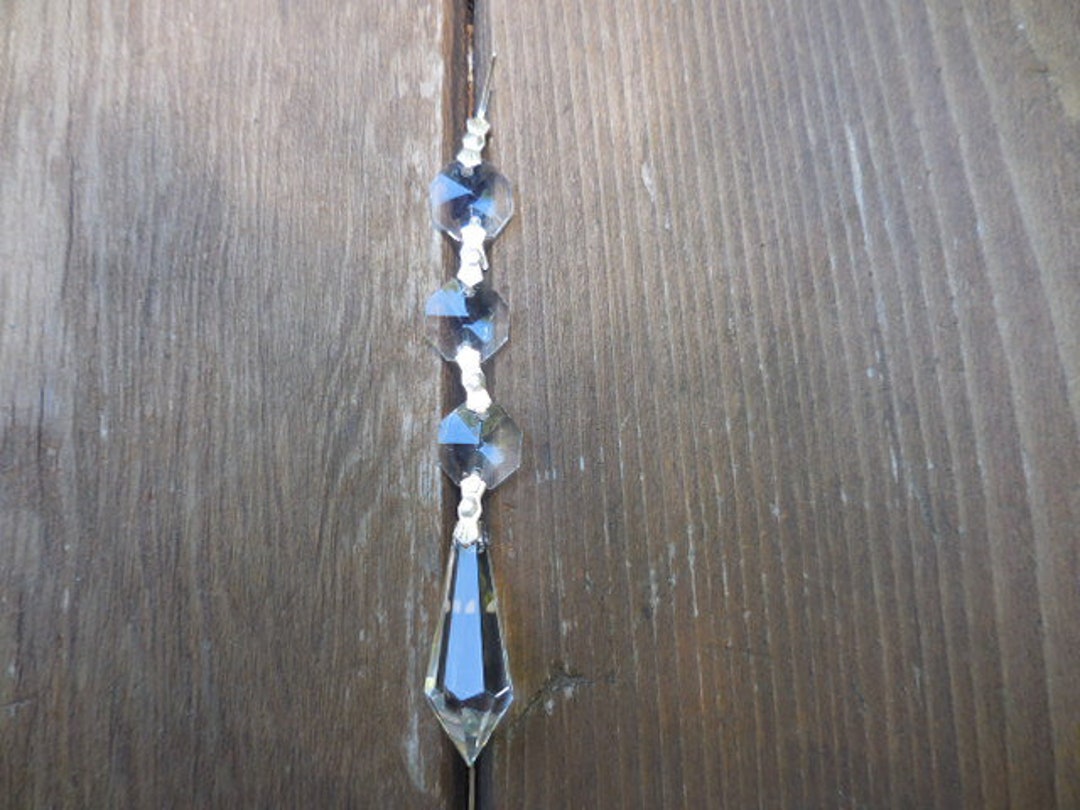 Vintage Hanging Crystals Ornament Clear Crafting Silver Tone Repurpose ...