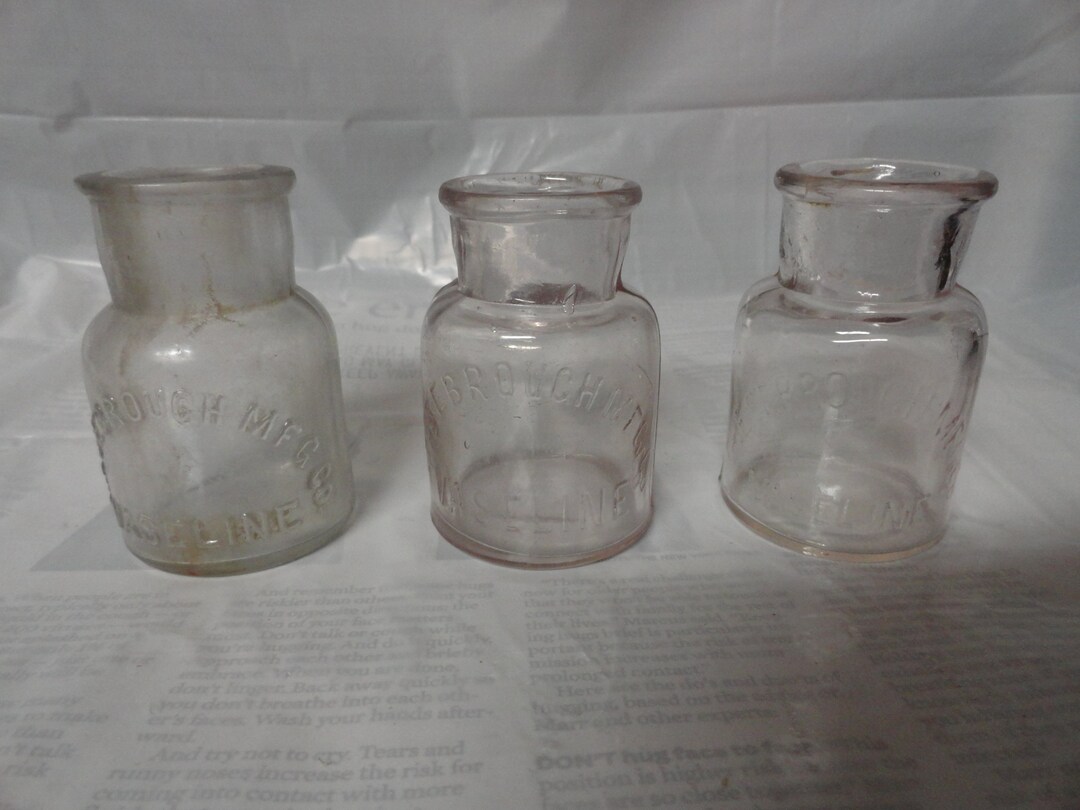 Antique Mouth Blown Vaseline Jar Cork Top Embossed Clear Glass ...
