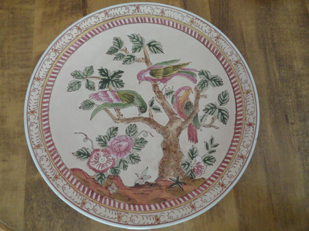 Vintage Andrea Pink & Green tree of Life Birds Plate by Sadek Victoria ...