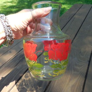 Vintage 1950s to 1960s Clear Glass Beverage Carafe Red Rose - Etsy