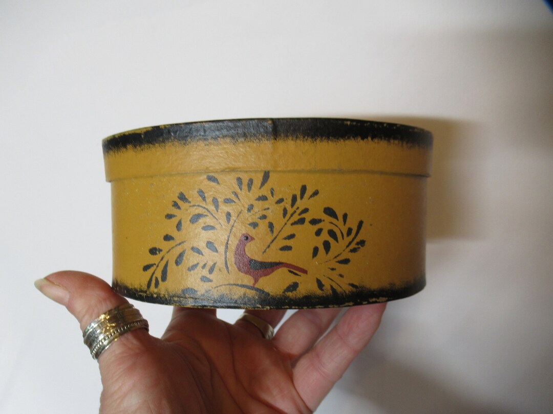 Vintage Small Oval Gold & Black Bird and Branches Small Storage ...