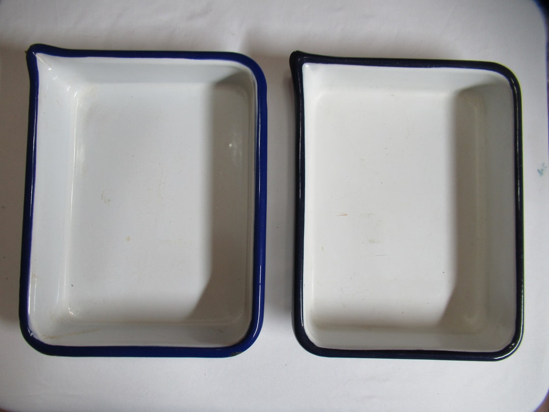 Vintage Dark or Light Blue & White Metal Enamel Film Tray Small Film ...
