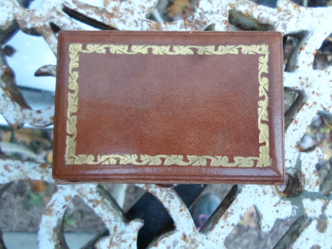 Vintage Leather Box Snap Front Small Brown Gold Accents Signed Jewelry ...